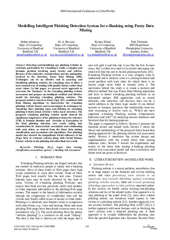 (PDF) Modelling Intelligent Phishing Detection System for E-banking Using Fuzzy Data Mining
