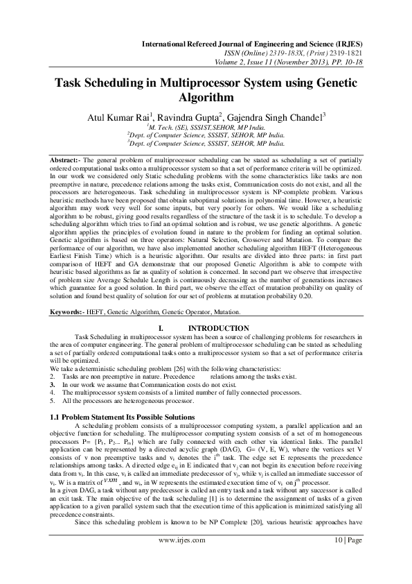 (PDF) Task Scheduling in Multiprocessor System Using Genetic Algorithm | Alamgir Hossain ...