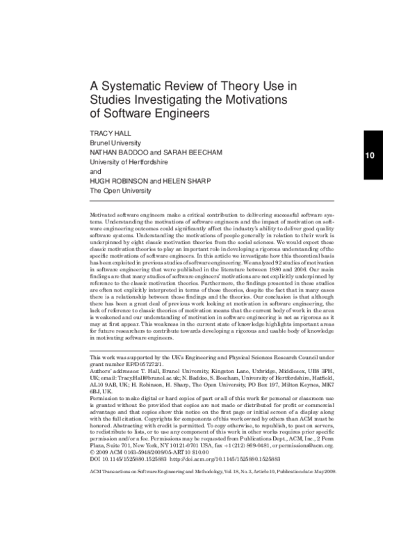 (PDF) A systematic review of theory use in studies investigating the motivations of software ...