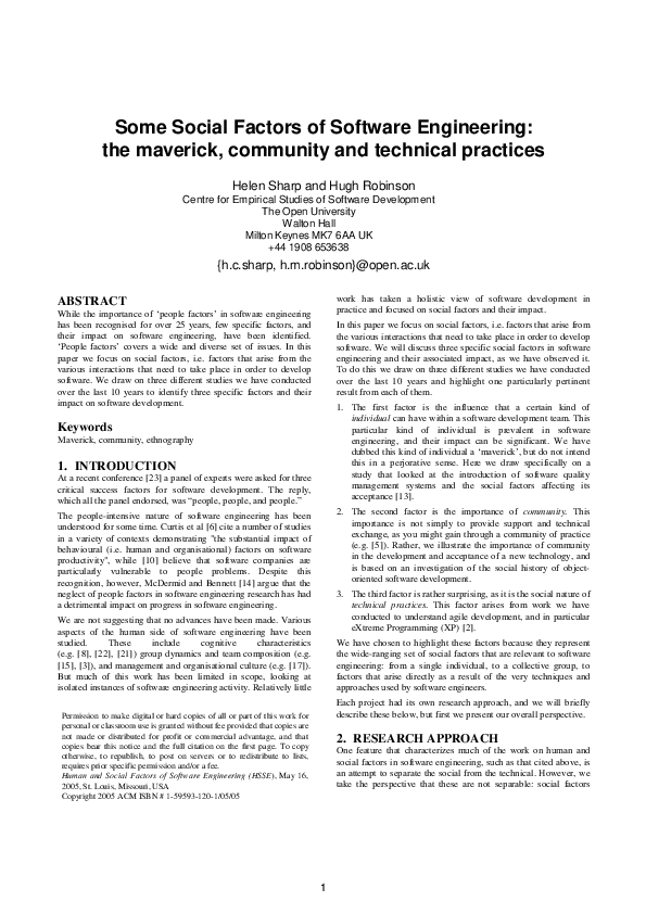 (PDF) Some social factors of software engineering