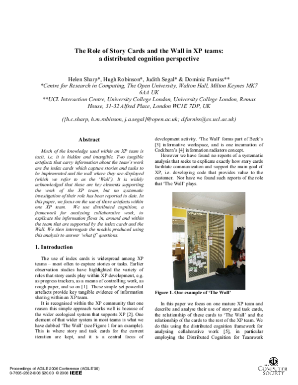 (PDF) The role of story cards and the wall in XP teams: A distributed ...