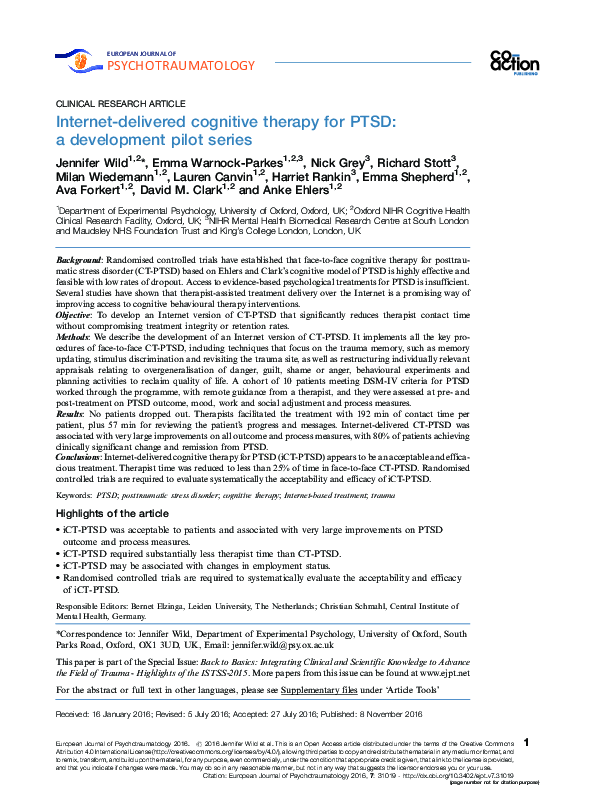 (PDF) Internet-delivered cognitive therapy for PTSD: a development ...