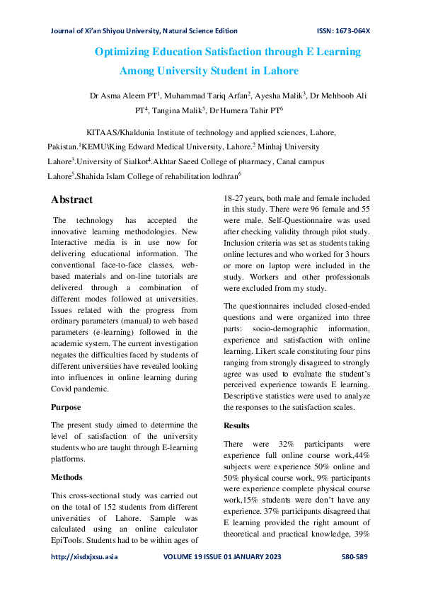 (PDF) E-Learning Satisfaction Among University Students