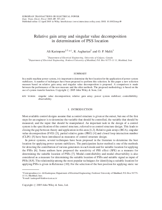 (PDF) Relative gain array and singular value decomposition in ...