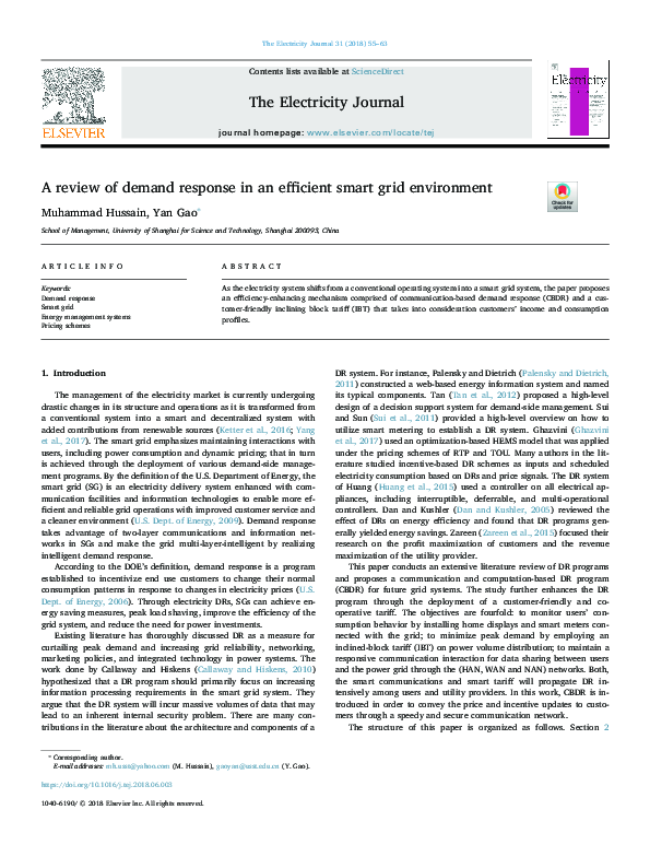 A Review Of Demand Response In An Efficient Smart Grid Environment