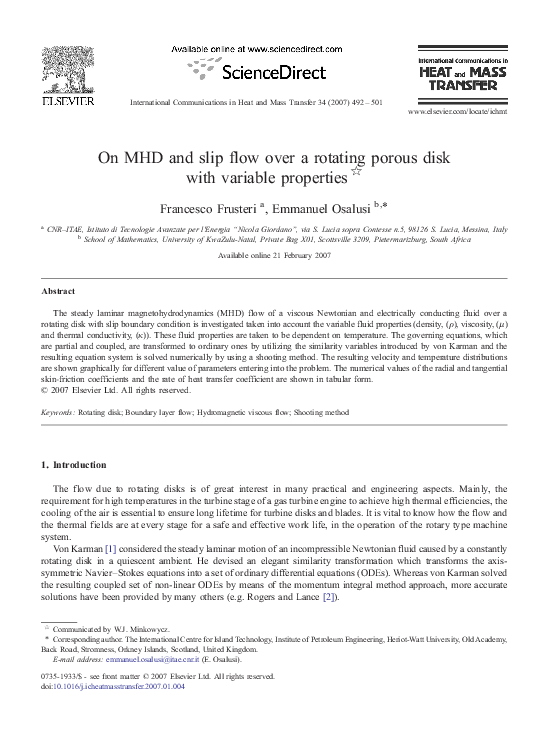 (PDF) On MHD and slip flow over a rotating porous disk with variable ...
