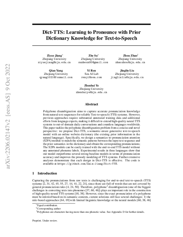 (PDF) Dict-TTS: Learning to Pronounce with Prior Dictionary Knowledge ...