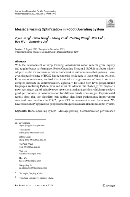 Pdf Message Passing Optimization In Robot Operating System 8625