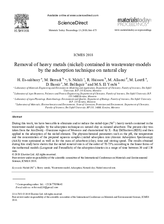 (PDF) Removal of heavy metals (nickel) contained in wastewater-models by the adsorption ...