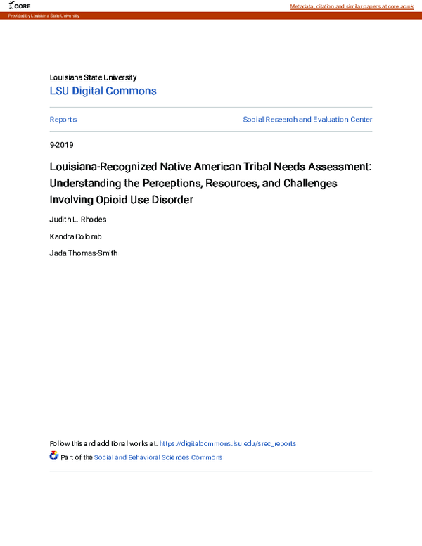 (PDF) Louisiana-Recognized Native American Tribal Needs Assessment: Understanding the ...
