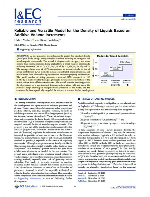 (PDF) Reliable and Versatile Model for the Density of Liquids Based on ...