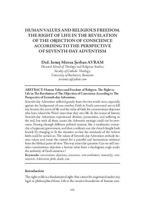 (PDF) Human Values and Religious Freedom. The Right of Life in the ...
