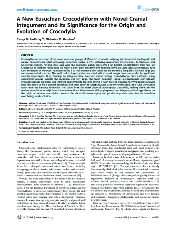 (PDF) A New Eusuchian Crocodyliform with Novel Cranial Integument and ...