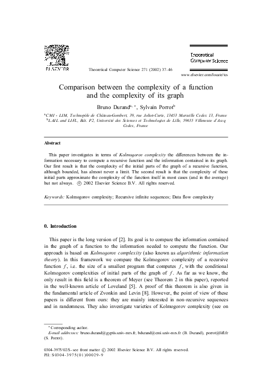 (PDF) Comparison between the complexity of a function and the ...