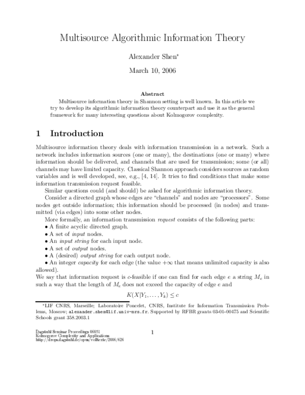 Pdf Multisource Algorithmic Information Theory