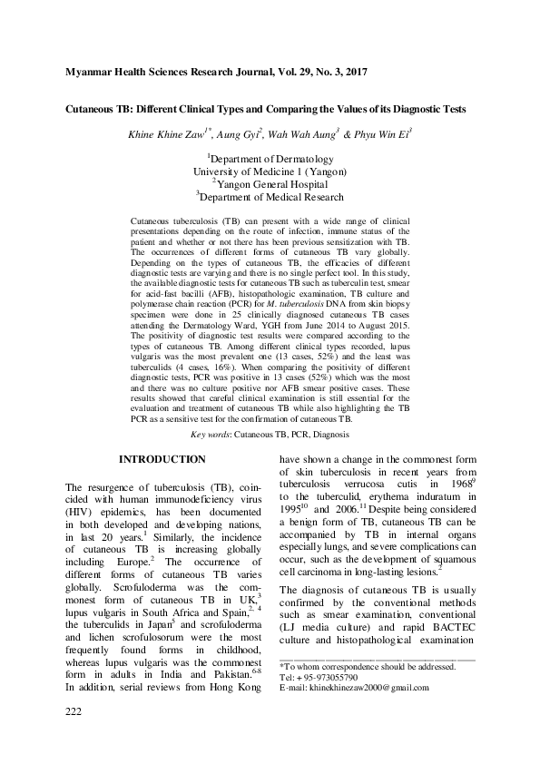(PDF) Cutaneous TB: Different Clinical Types and Comparing the Values ...