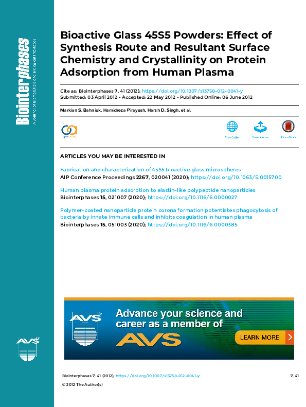 (PDF) Bioactive Glass 45S5 Powders: Effect of Synthesis Route and ...
