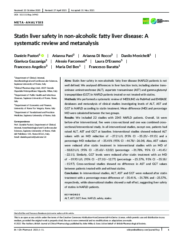(PDF) Statin liver safety in non‐alcoholic fatty liver disease: A ...