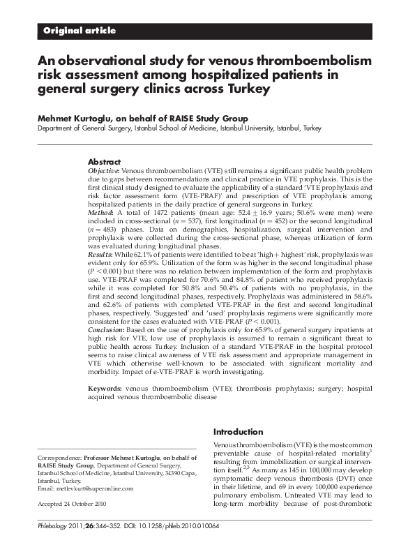 (PDF) An observational study for venous thromboembolism risk assessment among hospitalized ...