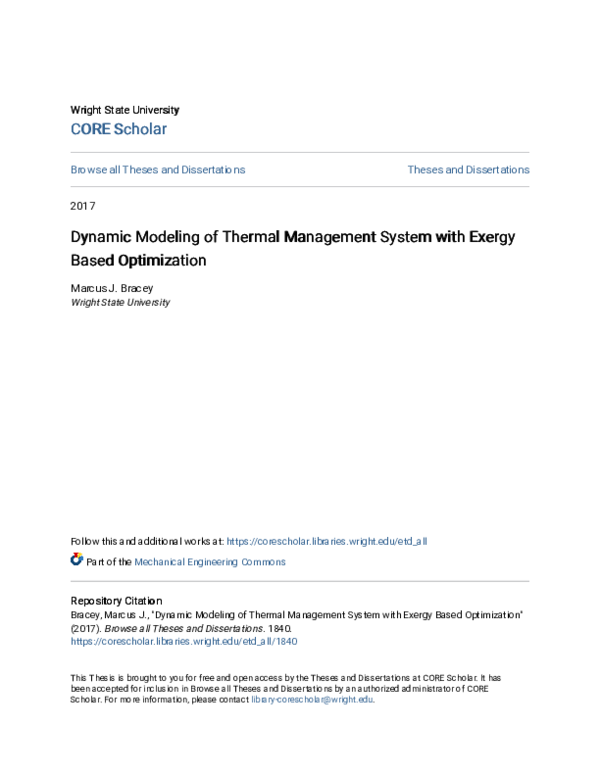 (PDF) Dynamic Modeling of Thermal Management System with Exergy Based ...