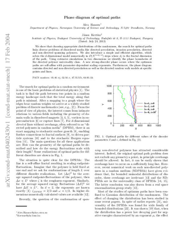 (PDF) Phase Diagram of Optimal Paths | Alex Hansen - Academia.edu