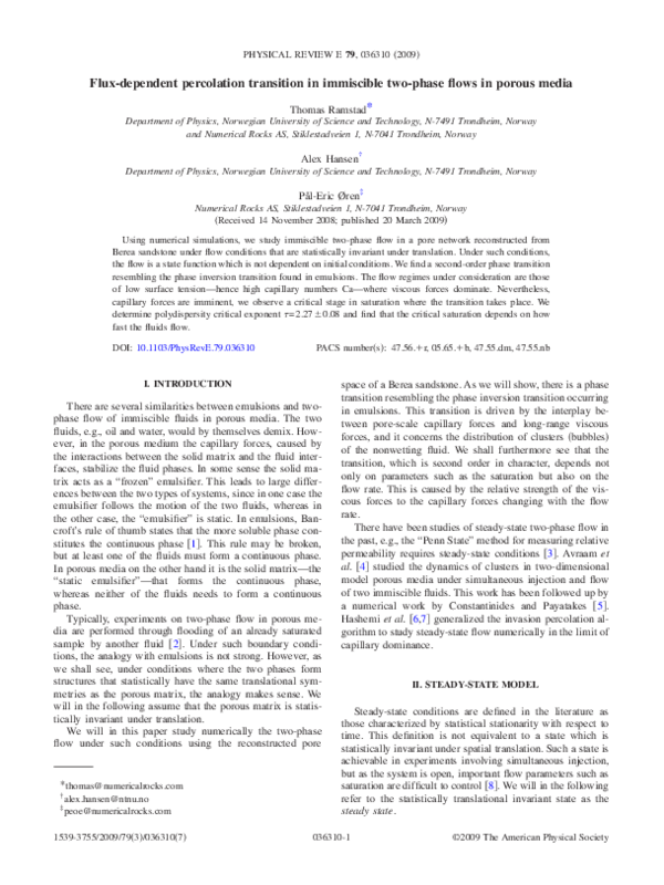 (PDF) Flux-dependent percolation transition in immiscible two-phase flows in porous media