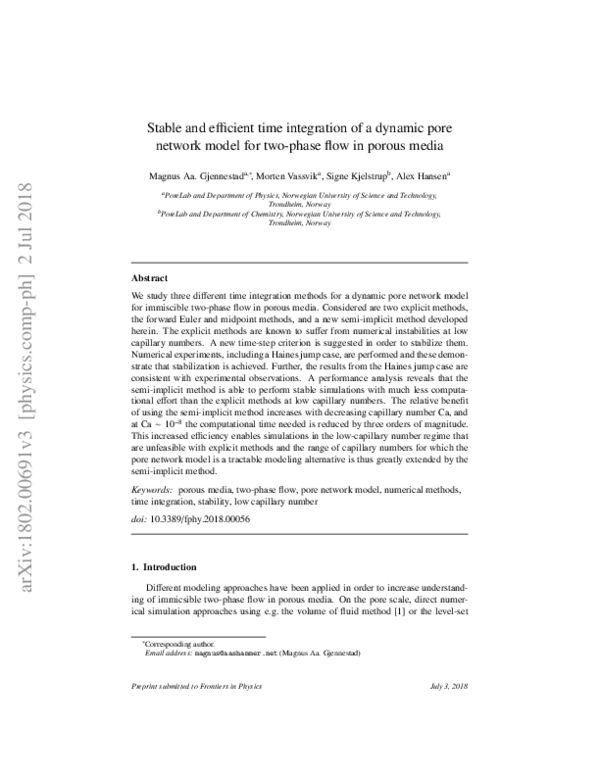 (PDF) Stable and Efficient Time Integration of a Dynamic Pore Network Model for Two-Phase Flow ...