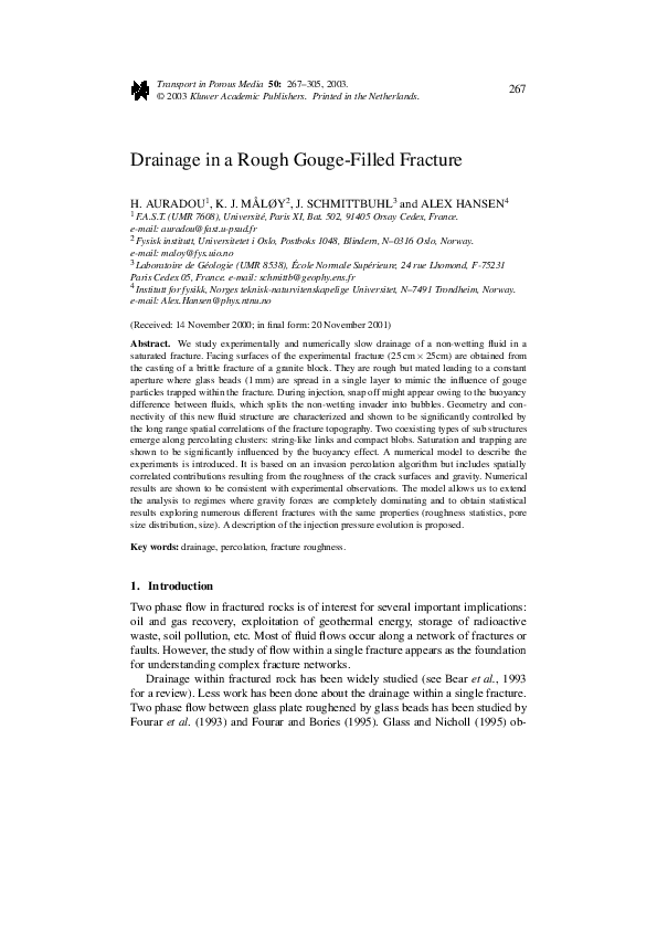 (PDF) Drainage in a Rough Gouge-Filled Fracture
