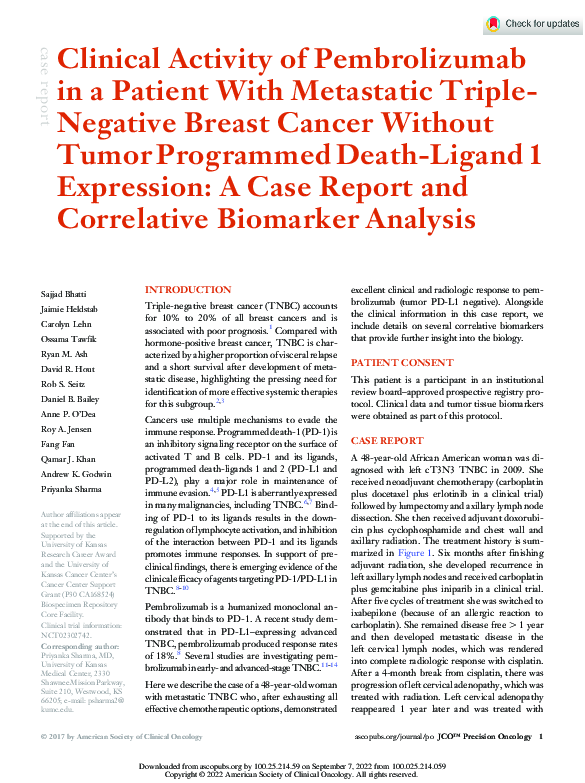(PDF) Clinical Activity of Pembrolizumab in a Patient With Metastatic Triple-Negative Breast ...