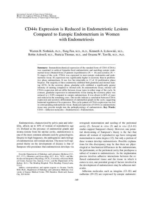 (PDF) CD44s Expression is Reduced in Endometriotic Lesions Compared to ...