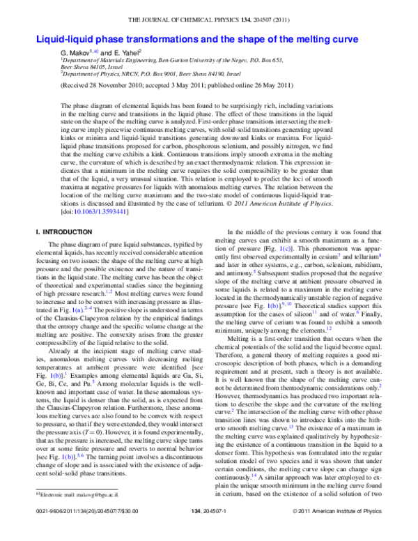(PDF) Liquid-liquid phase transformations and the shape of the melting ...