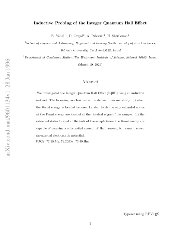 (PDF) Inductive Probing of the Integer Quantum Hall