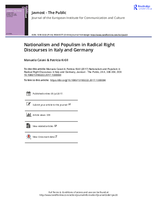 (PDF) Nationalism and Populism in Radical Right Discourses in Italy and ...