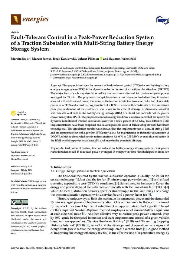 Fault-Tolerant Control in a Peak-Power Reduction System of a Traction Substation with Multi ...