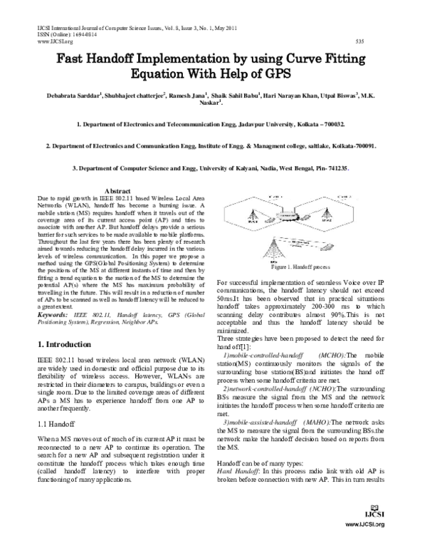(PDF) Fast Handoff Implementation by using Curve Fitting Equation With Help of GPS