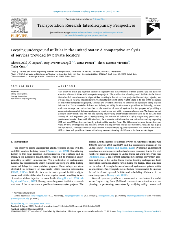 (PDF) Locating underground utilities in the United States: A ...