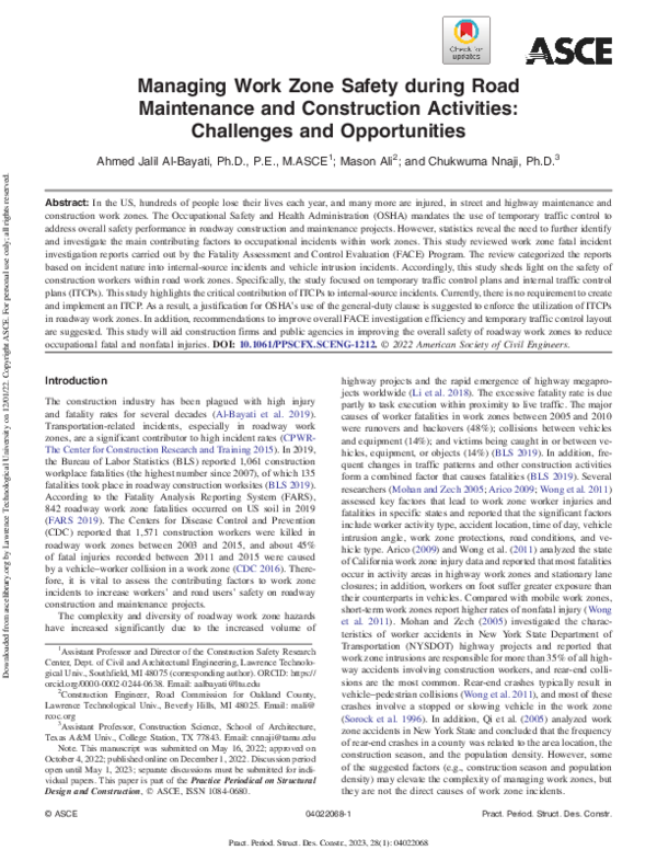 (PDF) Managing Work Zone Safety during Road Maintenance and ...