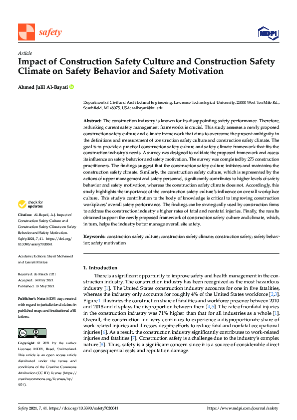 (PDF) Impact of Construction Safety Culture and Construction Safety Climate on Safety Behavior ...