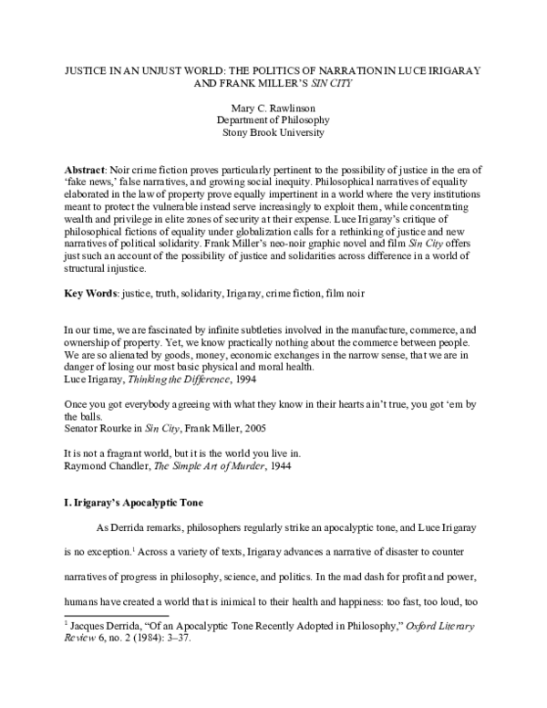 (DOC) JUSTICE IN AN UNJUST WORLD: THE POLITICS OF NARRATION IN LUCE ...
