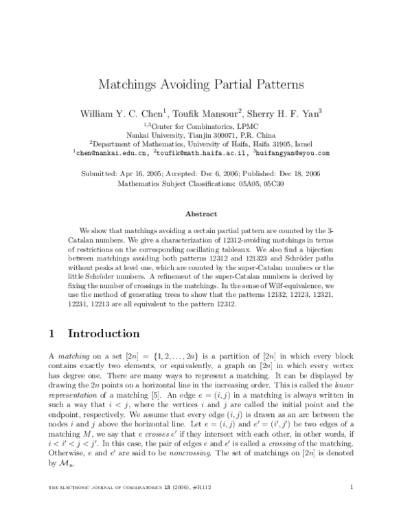 (PDF) Matchings Avoiding Partial Patterns