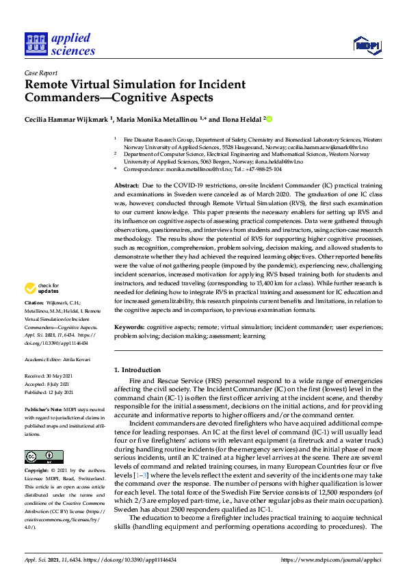 (PDF) Remote Virtual Simulation for Incident Commanders—Cognitive Aspects