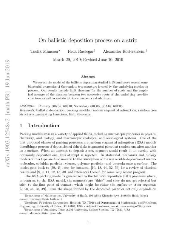 (PDF) On Ballistic Deposition Process on a Strip