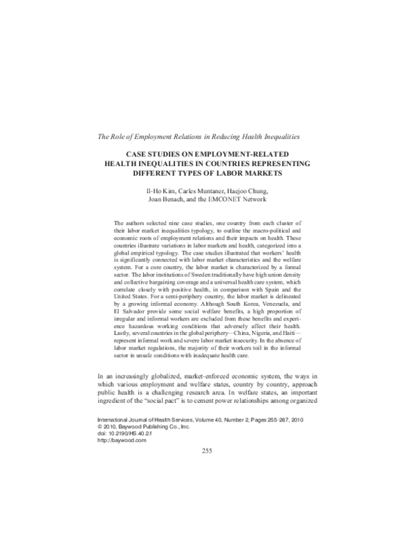 (PDF) Case studies on employment-related health inequalities in ...