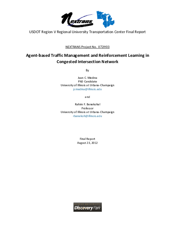 Pdf Agent Based Traffic Management And Reinforcement Learning In Congested Intersection Network
