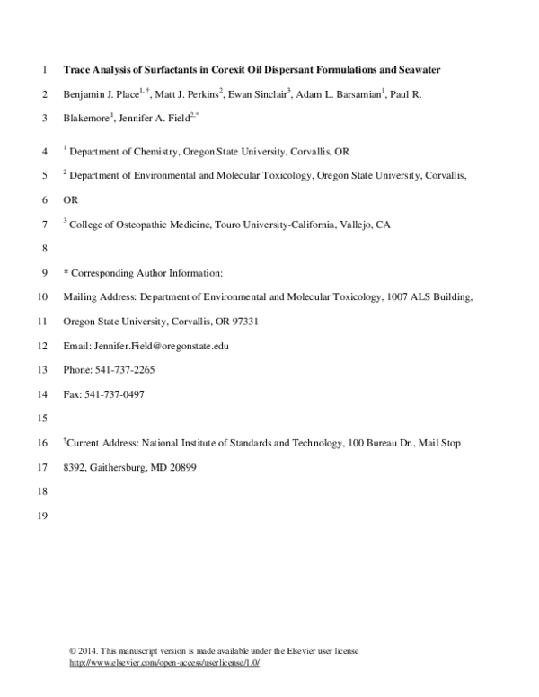 Trace analysis of surfactants in Corexit oil dispersant formulations ...