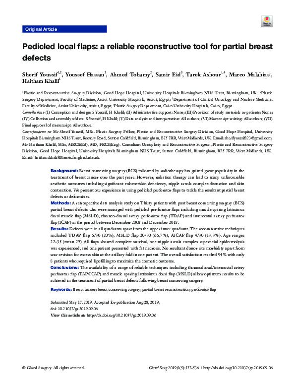 (PDF) Pedicled local flaps: a reliable reconstructive tool for partial ...