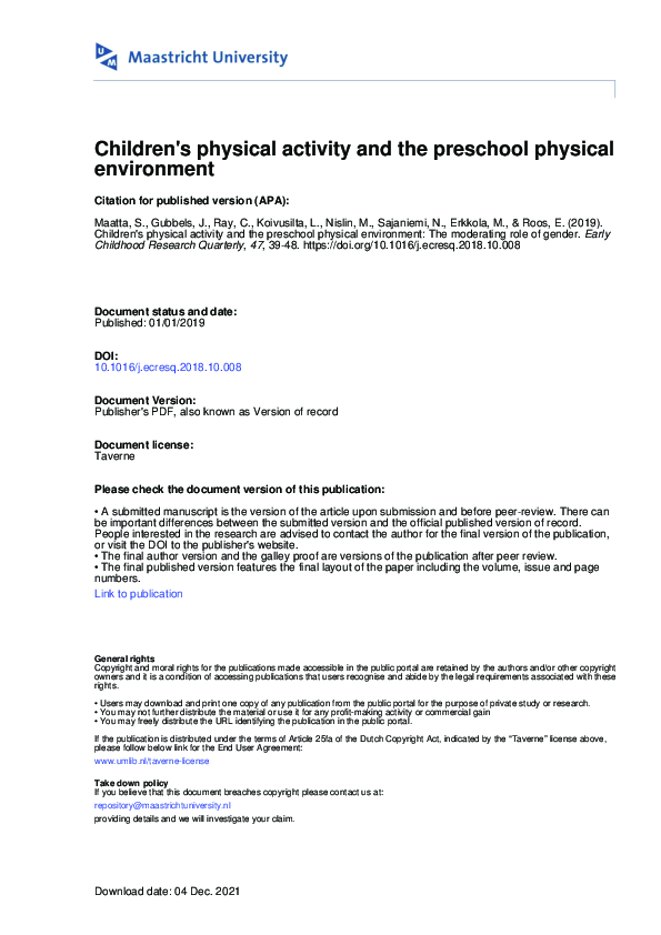 (PDF) Children’s physical activity and the preschool physical ...