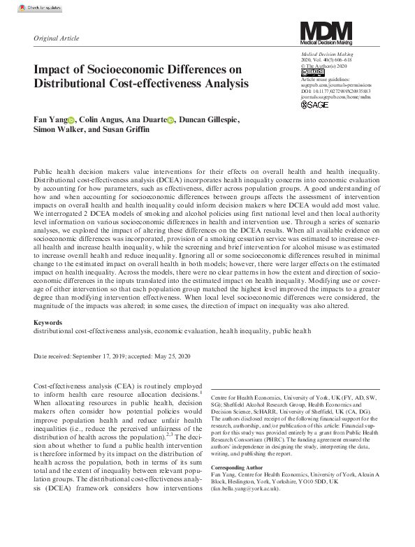 (PDF) Impact of Socioeconomic Differences on Distributional Cost ...