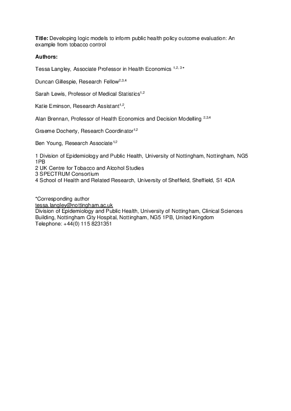 (PDF) Developing logic models to inform public health policy outcome ...