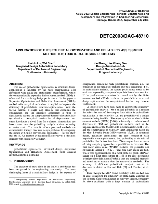 Pdf Application Of The Sequential Optimization And Reliability Assessment Method To Structural